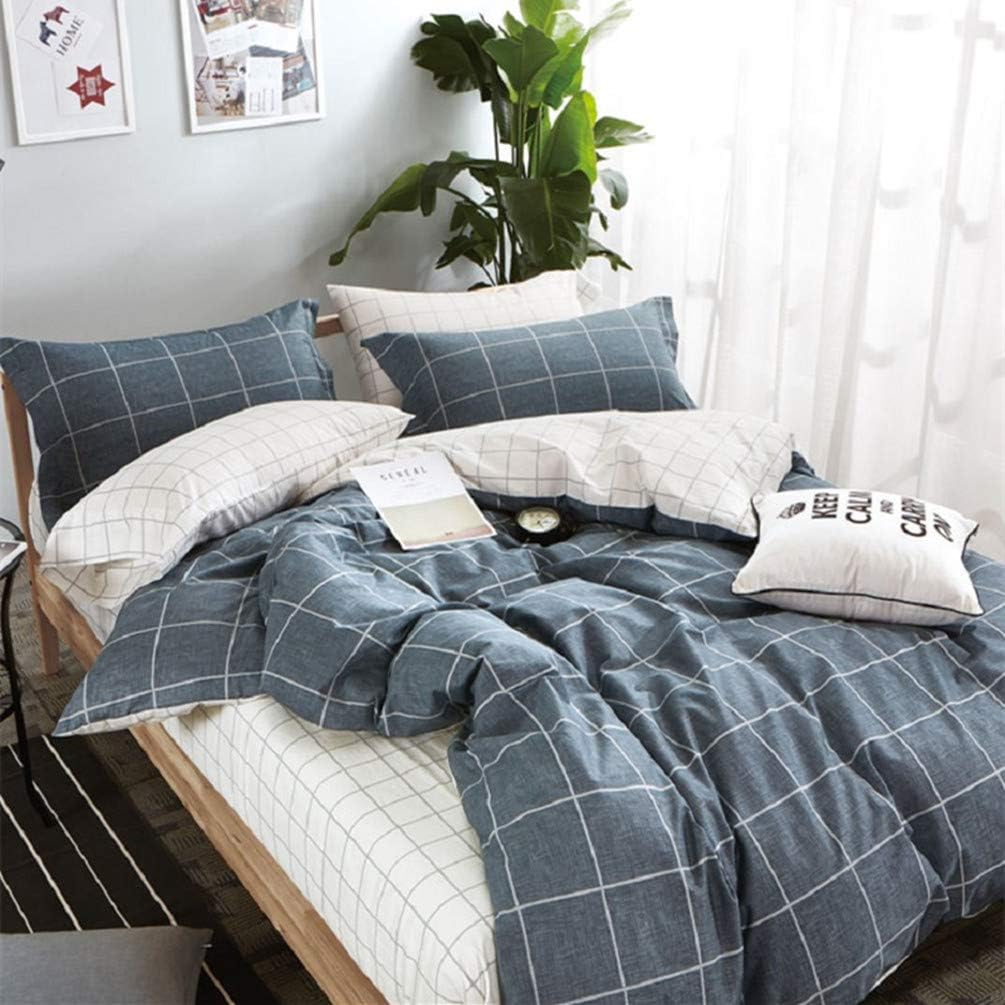 Unimall Grey Checked Duvet Cover Single Bed 2-Piece Soft Cotton Grey ...