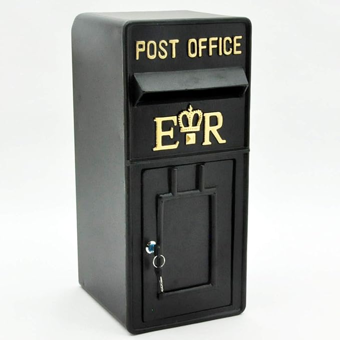 Royal Mail Post Box ER II Pillar Box Black Cast Iron Post Office Letter ...