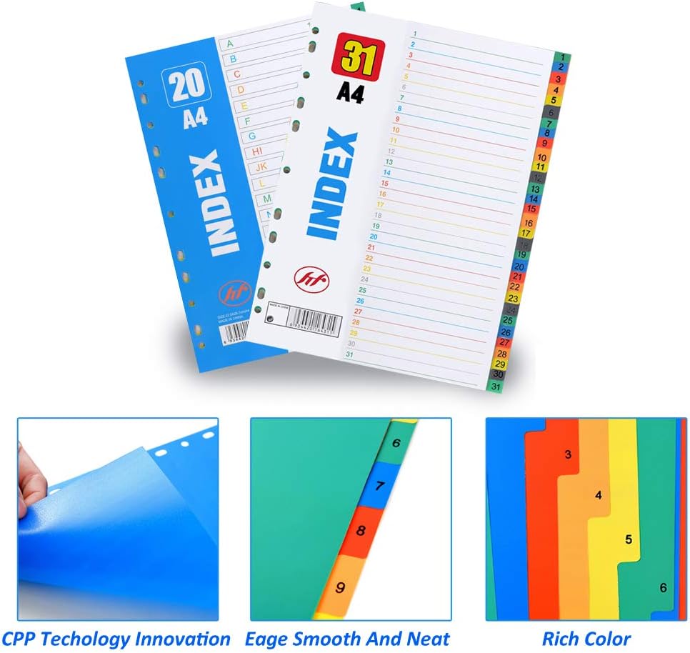 A4 PP Dividers File Dividers Plastic Folder Dividers Binder Dividers 20 ...