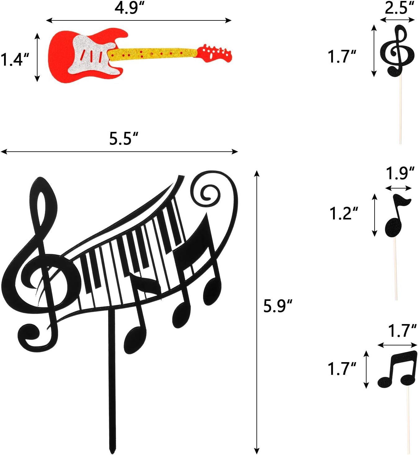 8 Pieces Music Notes Cupcake Toppers, Guitar Cake Toppers, Musical ...