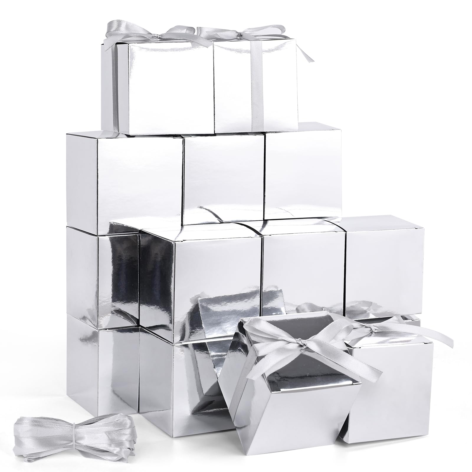 Shindel 50PCS Tiny Gift Boxes, Silver Candy Treat Boxes Mini Favor ...