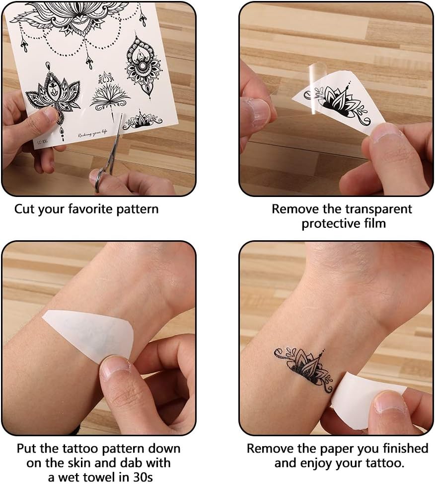 rainday 8 Sheets Black Temporary Tattoo Stickers Art Stickes For Adults ...
