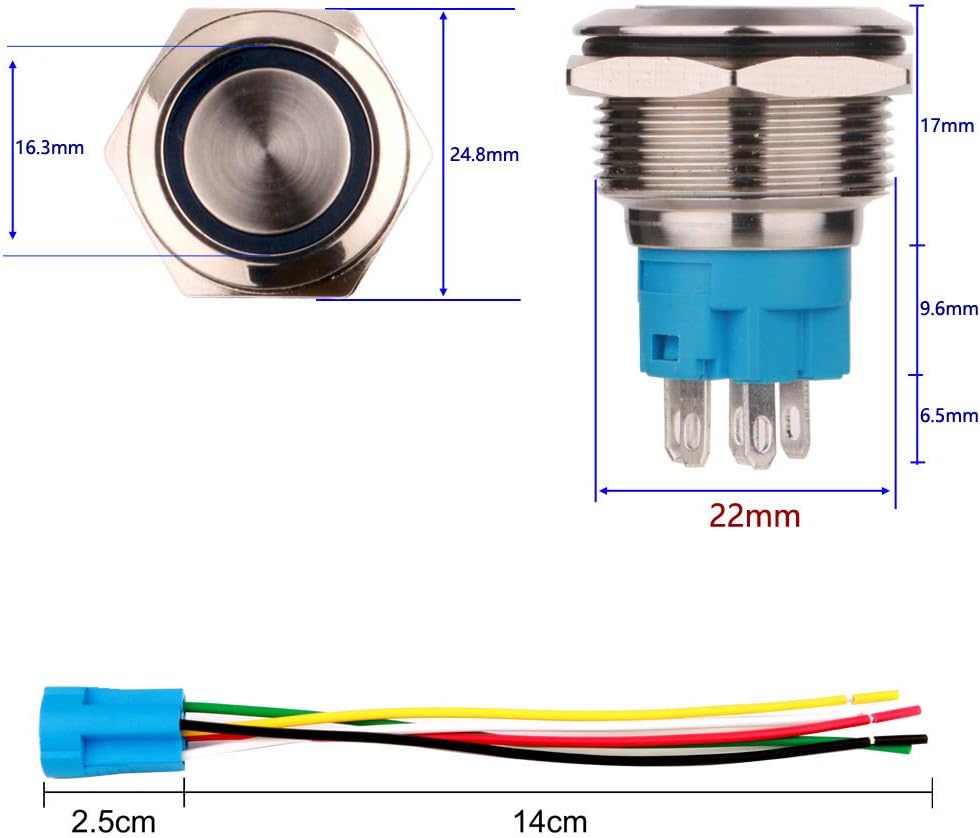 Gebildet 0.87 Inch/22mm Stainless Steel Momentary Push Button 12V-24V ...