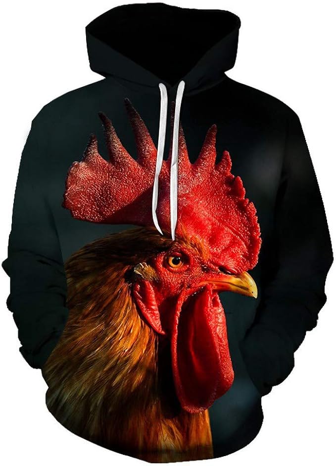 Sudadera unisex con capucha con estampado en 3D, diseño de gallo grande ...