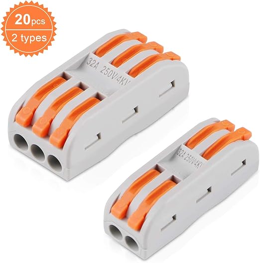 Compact Wire Connectors, 20 Pack Lever Nut Assortment Conductor ...