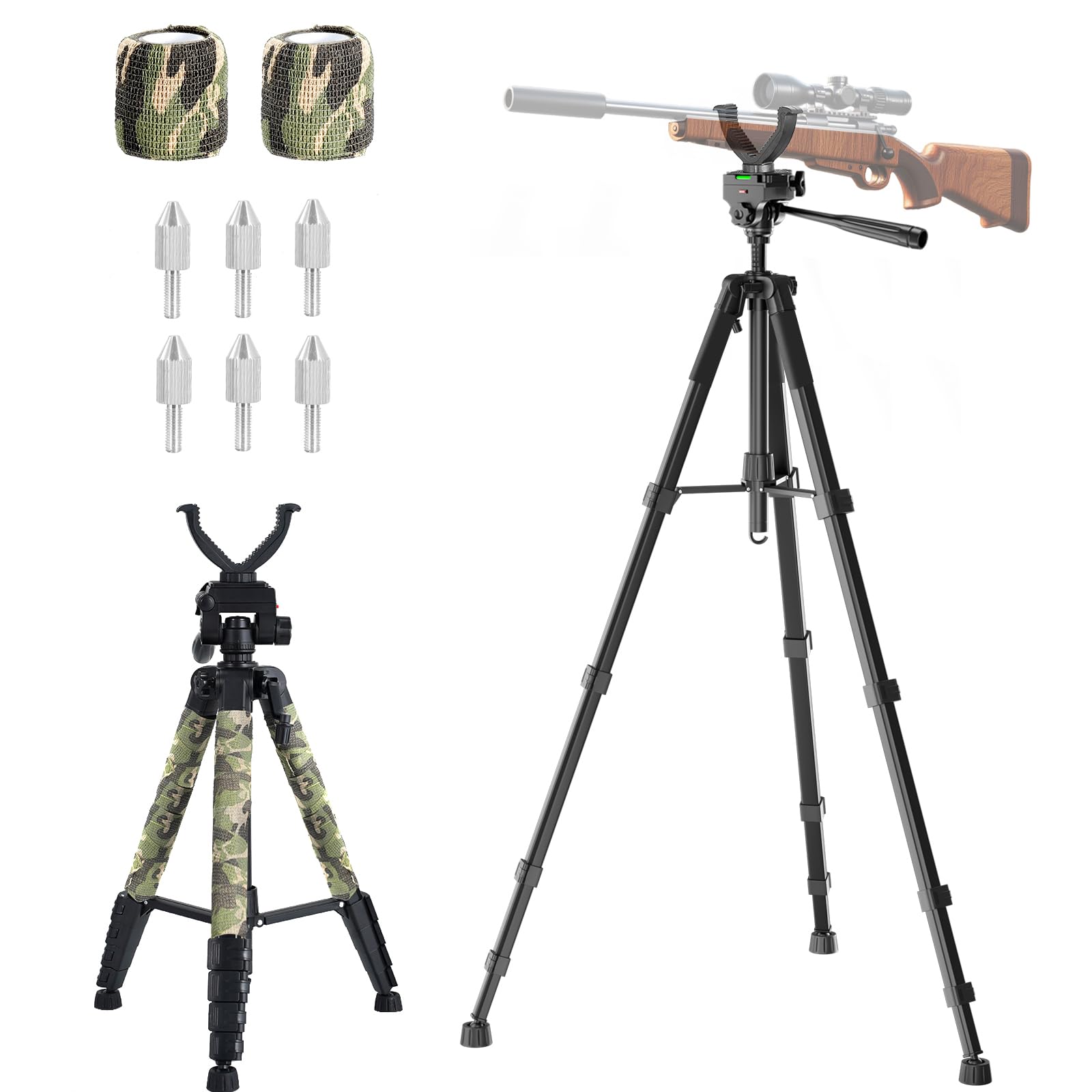 74” Shooting Tripod, Hunting Rest V Yoke Rifle Rest with 6 Ground ...