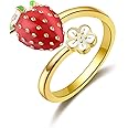 Amazon.com: TALYKONG Strawberry Rings for Women Gold Plated Strawberry Open Rings Jewelry for ...