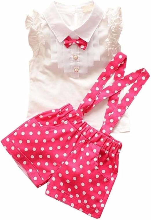 Internet Kids Girls Bow Shirt Top Floral Polka Dot Strap Shorts Set ...