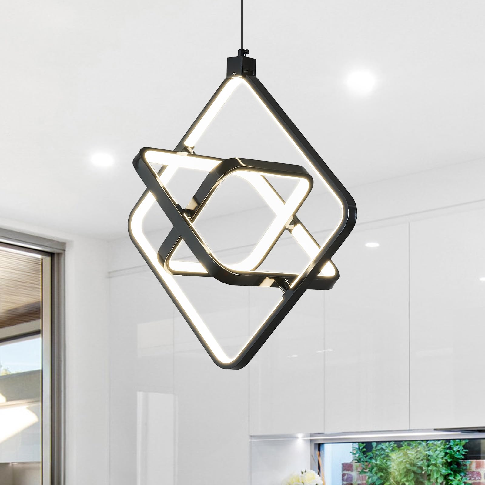 BNHHLZ Modern LED Pendant Lights Plated Black Rectangular Pendant Light Fixtures 4000K 35W ...