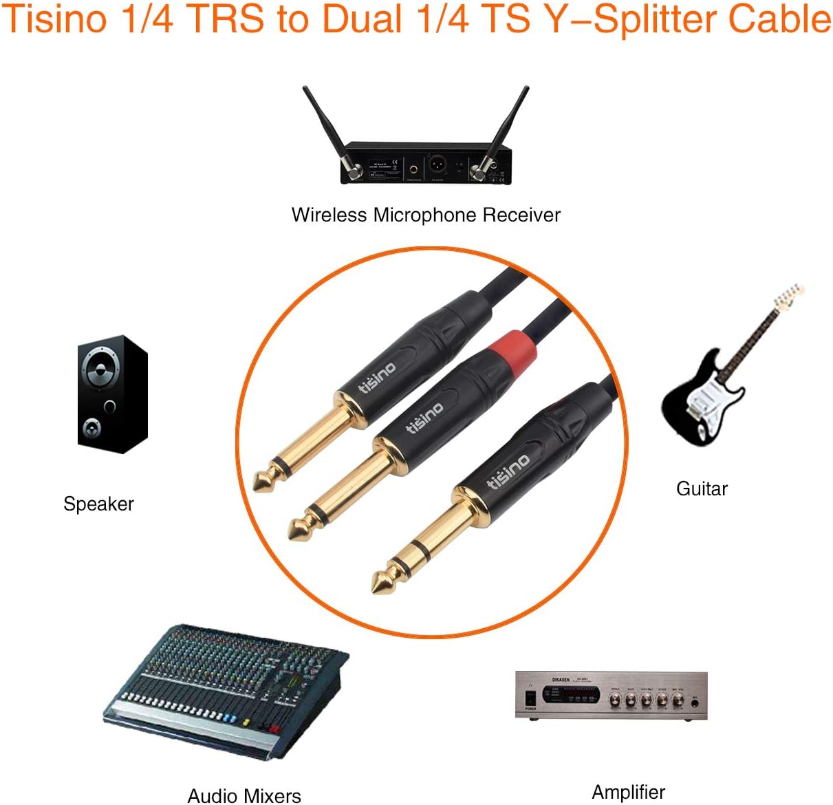 TISINO 6.35mm TRS Stereo Jack to Dual 6.35mm TS Mono Plug Y-Splitter ...