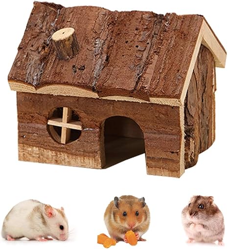 Hamster Wooden House with Chimney Small Pets Hideout for Dwarf Hamster ...