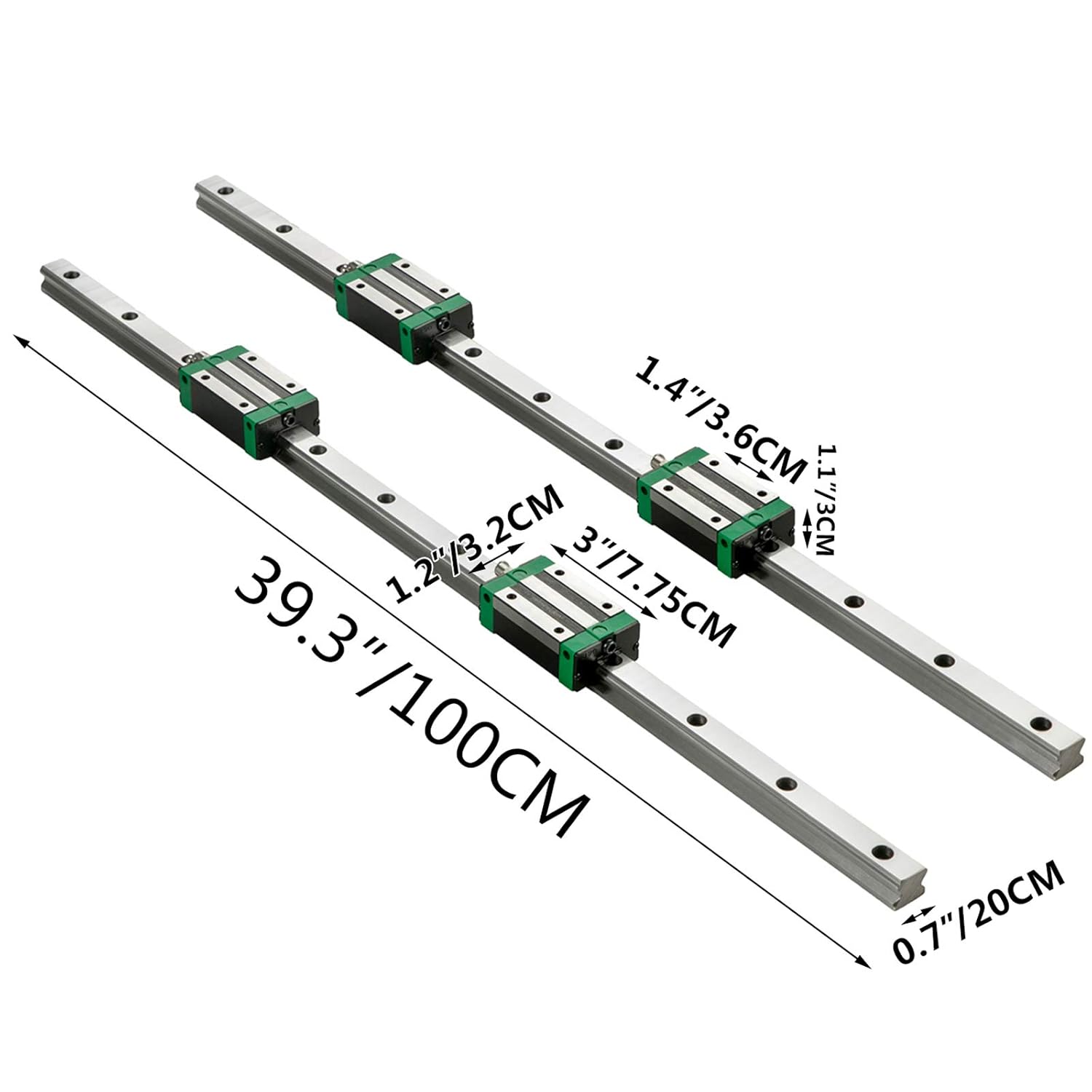 Linear Bearings and Rails with 4PCS HSR20 Bearing Block VEVOR 2PCS Linear Rail 0.79-39 Inch ...