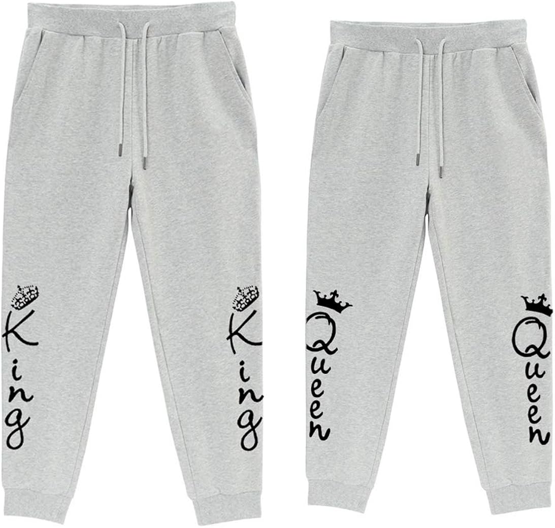 Amazon.com: King Queen Sweatpants Casual Black Grey Mtaching Couple ...