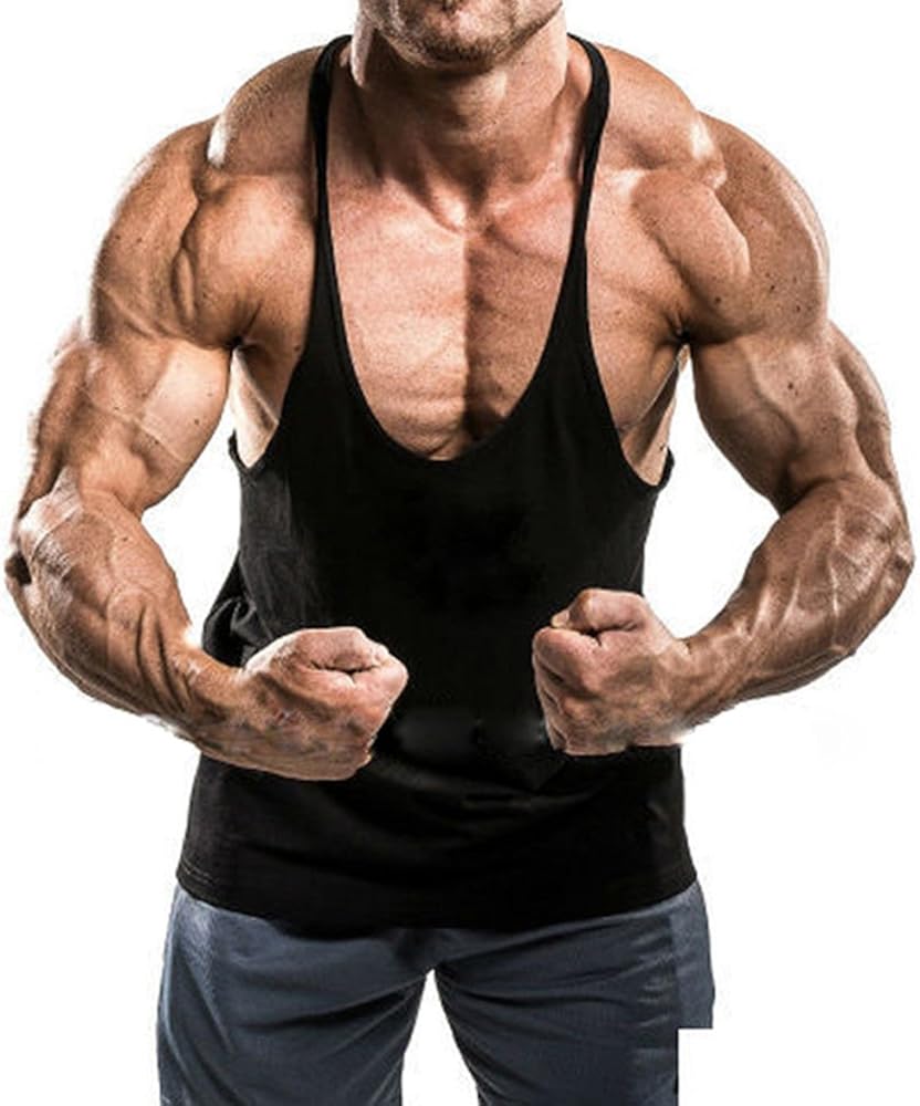 Muscle Alive Plain Gym Stringer Tank Tops Men Cotton Size XL Black ...
