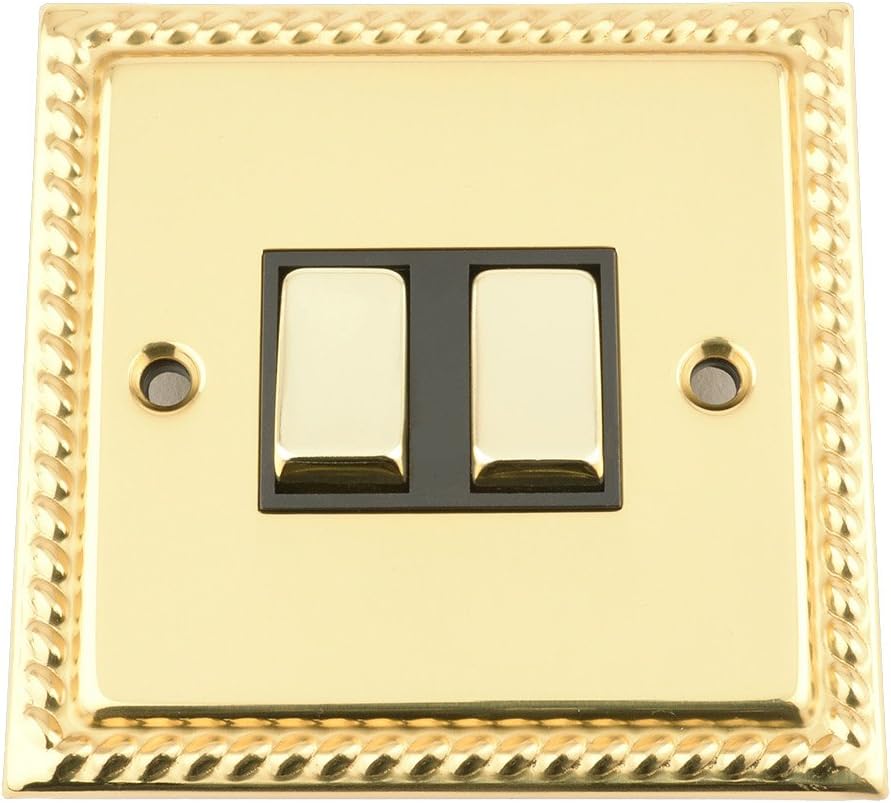 Light Switch Double 2 Gang – Polished Brass Georgian – Black – Metal ...