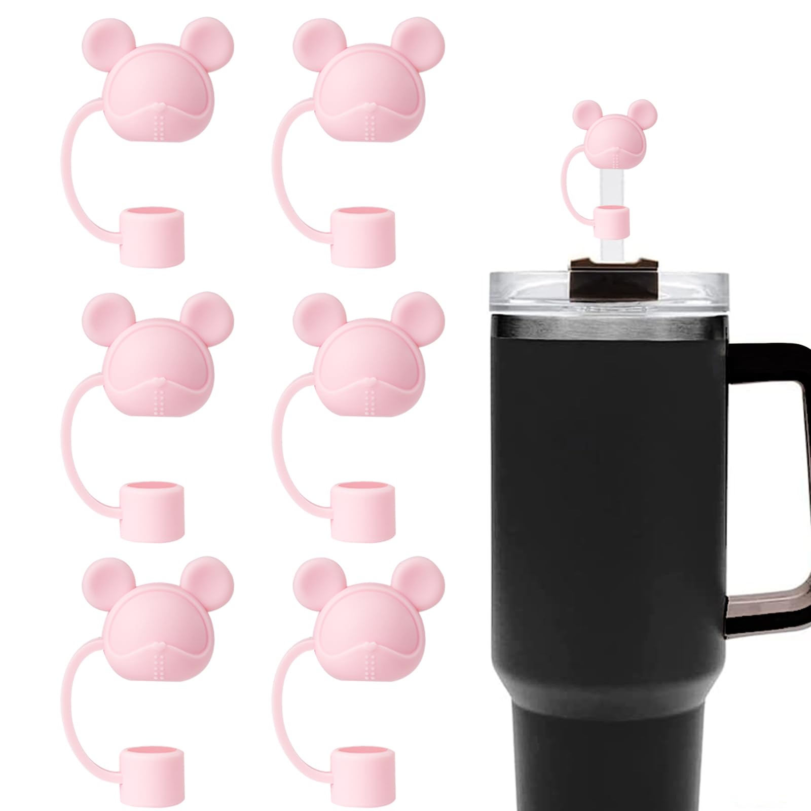 YAYAYOUNG 6 Pcs Pink Bear Straw Covers Cap Toppers Compatible with ...