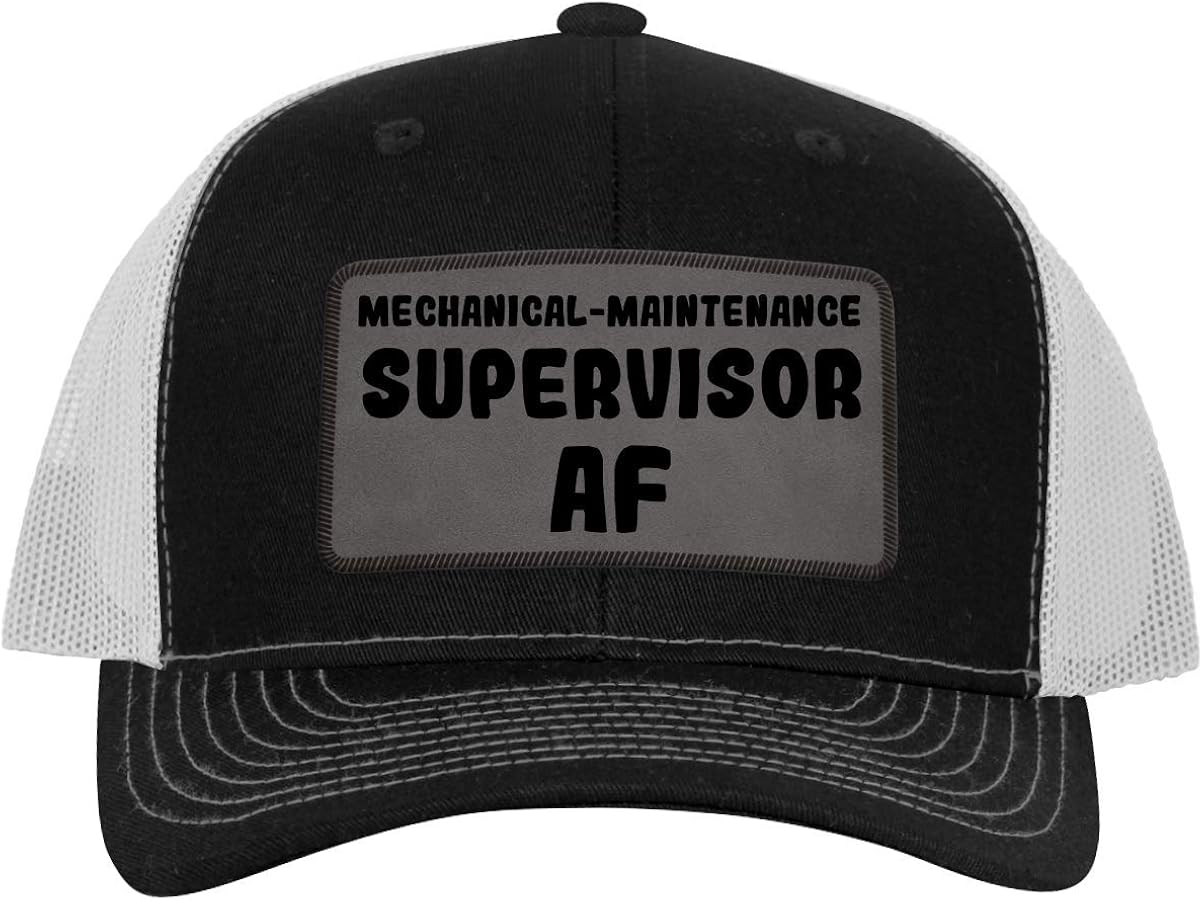 Mechanical Maintenance Supervisor AF Leather Grey Patch Engraved Trucker Hat Black White One mechanical-maintenance-supervisor-af-leather-grey-patch-engraved-trucker-hat-black-white-one