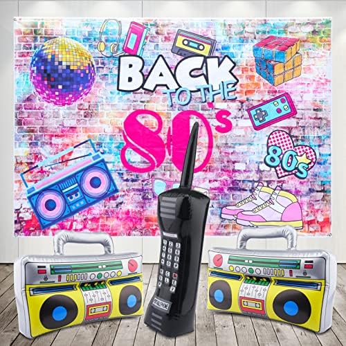 4Pcs Inflatable Props - Includes 6X4ft 80s Vinyl Theme Backdrop ...