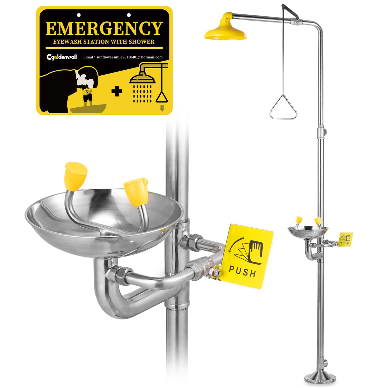 CGOLDENWALL Emergency Shower Eye Wash Station Safety Shower Station ...