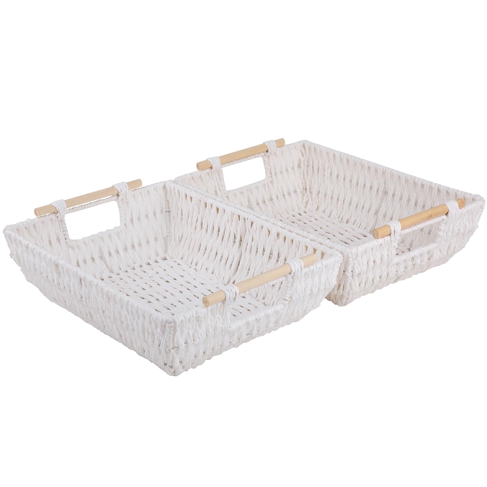 OIAHOMY Storage Baskets, Small Paper Rope Wicker Organizers with Wooden ...
