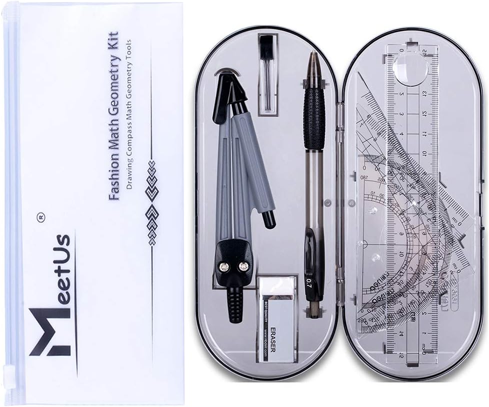 Math Geometry Kit Set 8 Pieces Student Supplies with Shatterproof ...