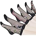 Amazon.com: Tvoip 6 Pairs Fashion Women Lace Flower Ankle High Fish Net Socks Crystal Glass Silk ...