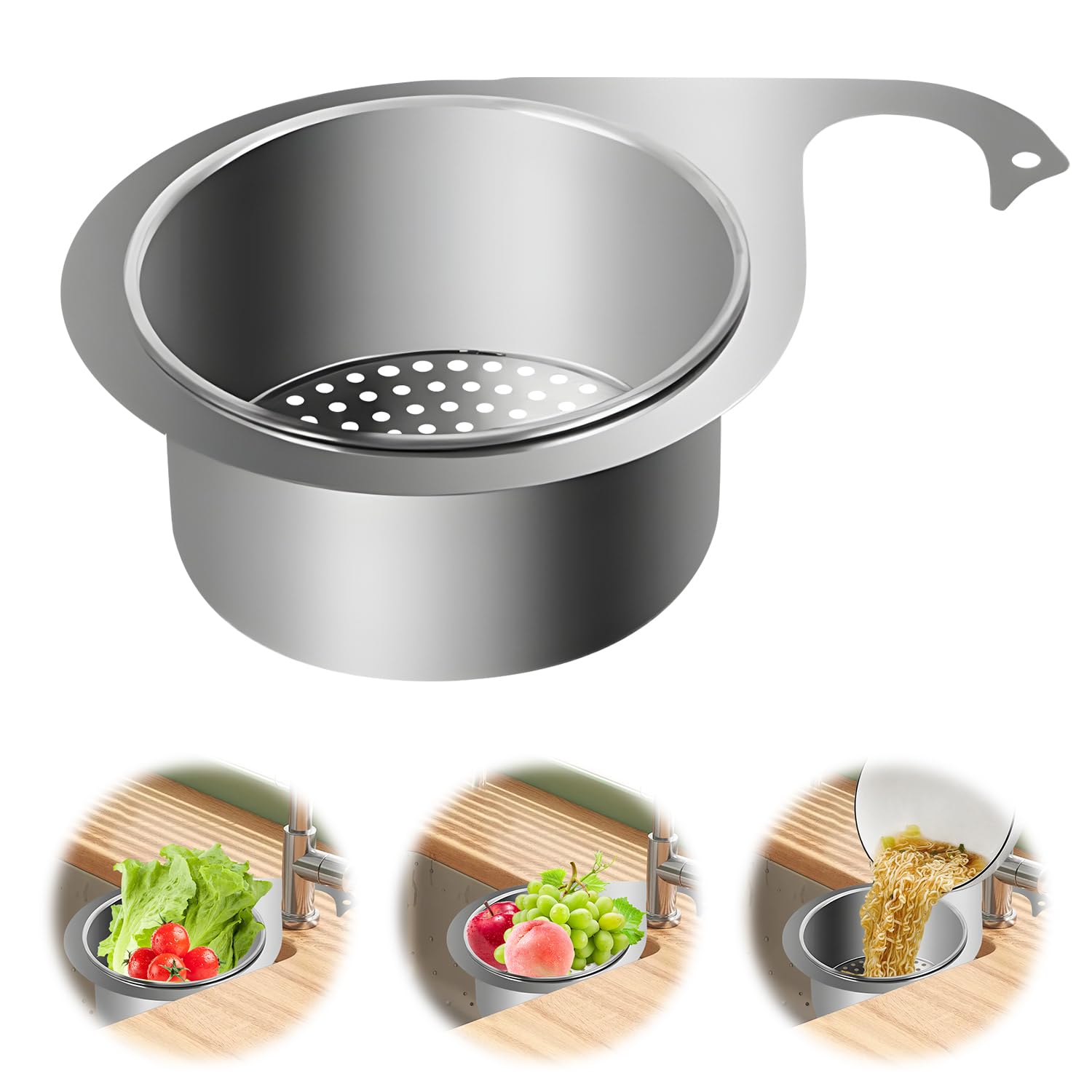 Stainless Steel Swan Sink Strainer Basket, Multifunction Hanging Sink ...