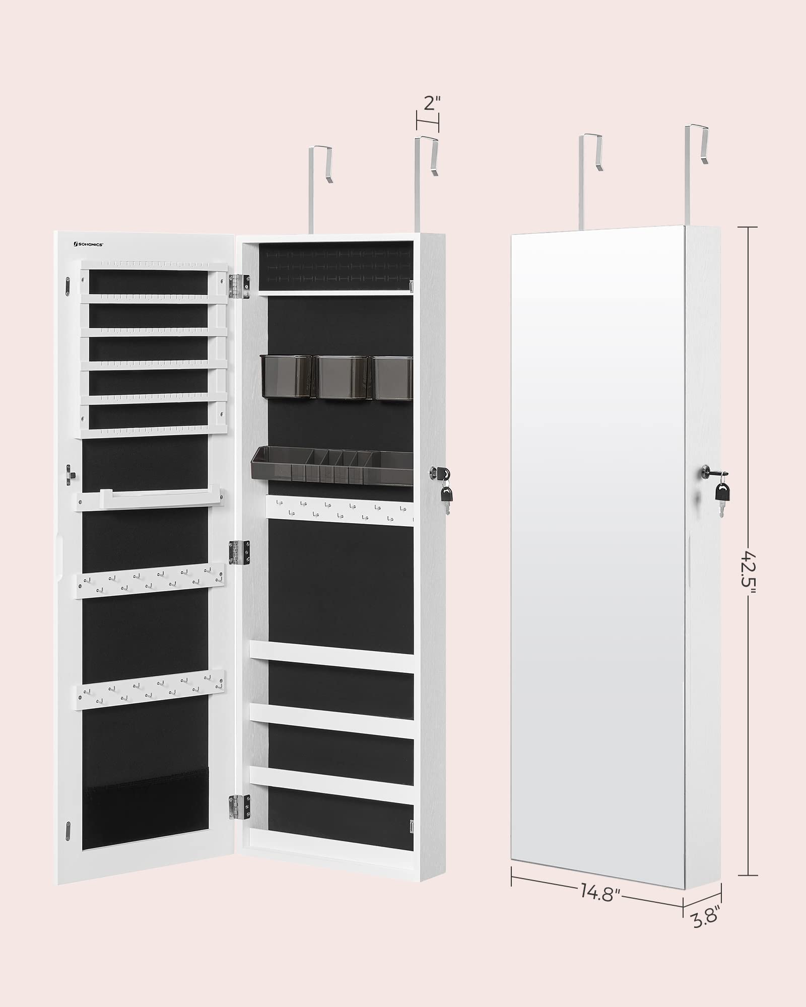Mua SONGMICS Jewelry Cabinet Armoire, Lockable Wall-Mounted Organizer ...