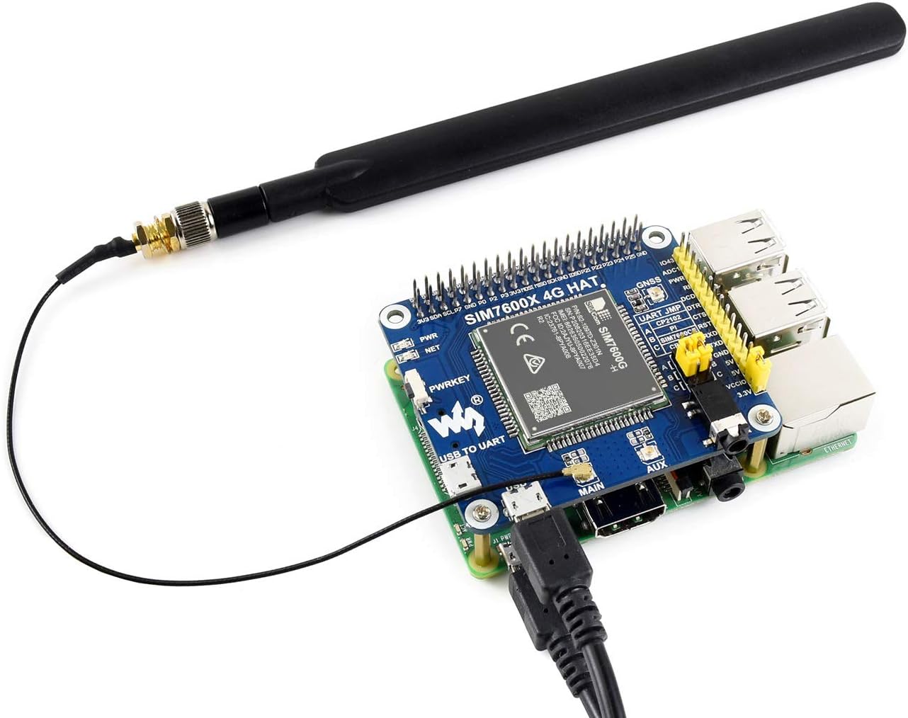 Waveshare 4G/3G/2G/GSM/GPRS/GNSS HAT for Raspberry Pi Jetson Nano Based ...