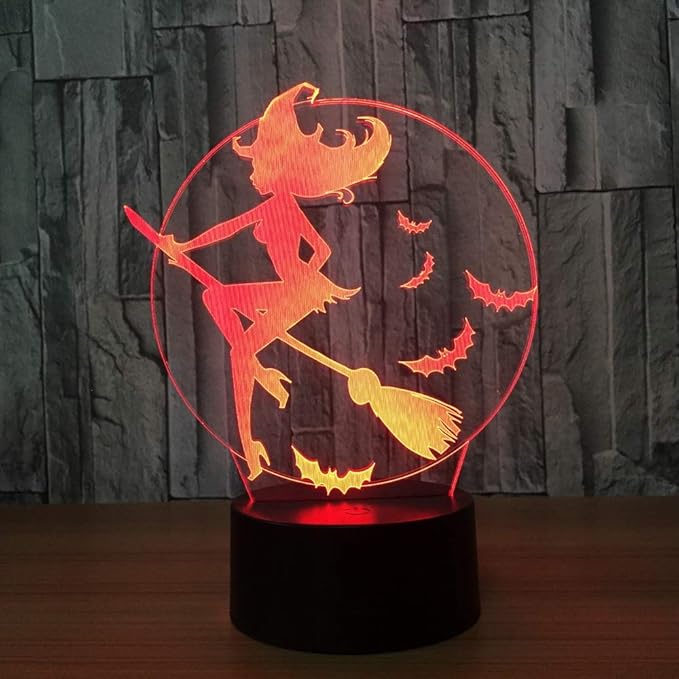 Luz visual, Bruja de murciélago de Halloween Lámpara 3D 7 Cambio de ...