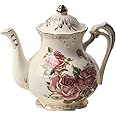 Amazon.com | YOLIFE Red Rose Tea Pot, Ivory Ceramic Vintage Teapot with ...