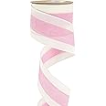 Amazon.com: MEEDEE Pink White Stripe Wired Burlap Ribbon with Ivory ...