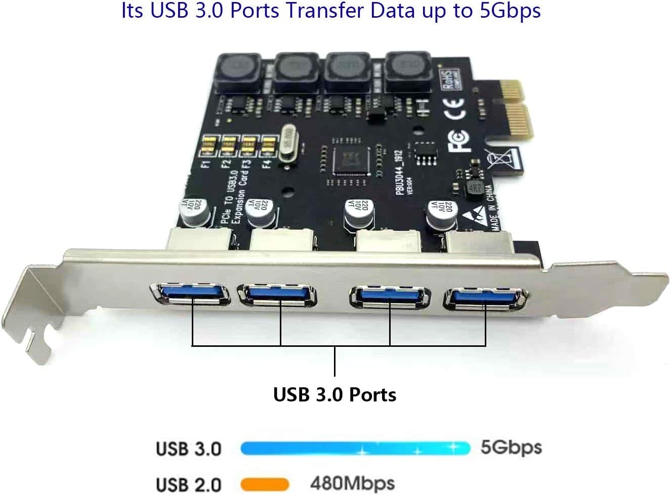 Mua 4 Ports PCIE USB 3.0 Card Super Speed 5Gbps PCI Express (PCIe) Expansion Card for Windows 11 ...