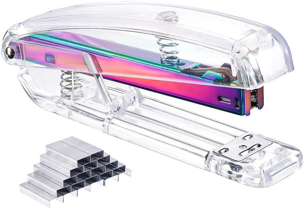 Acrylic Stapler Rainbow Desktop Stapler with 1000 Pieces Silver Staple ...
