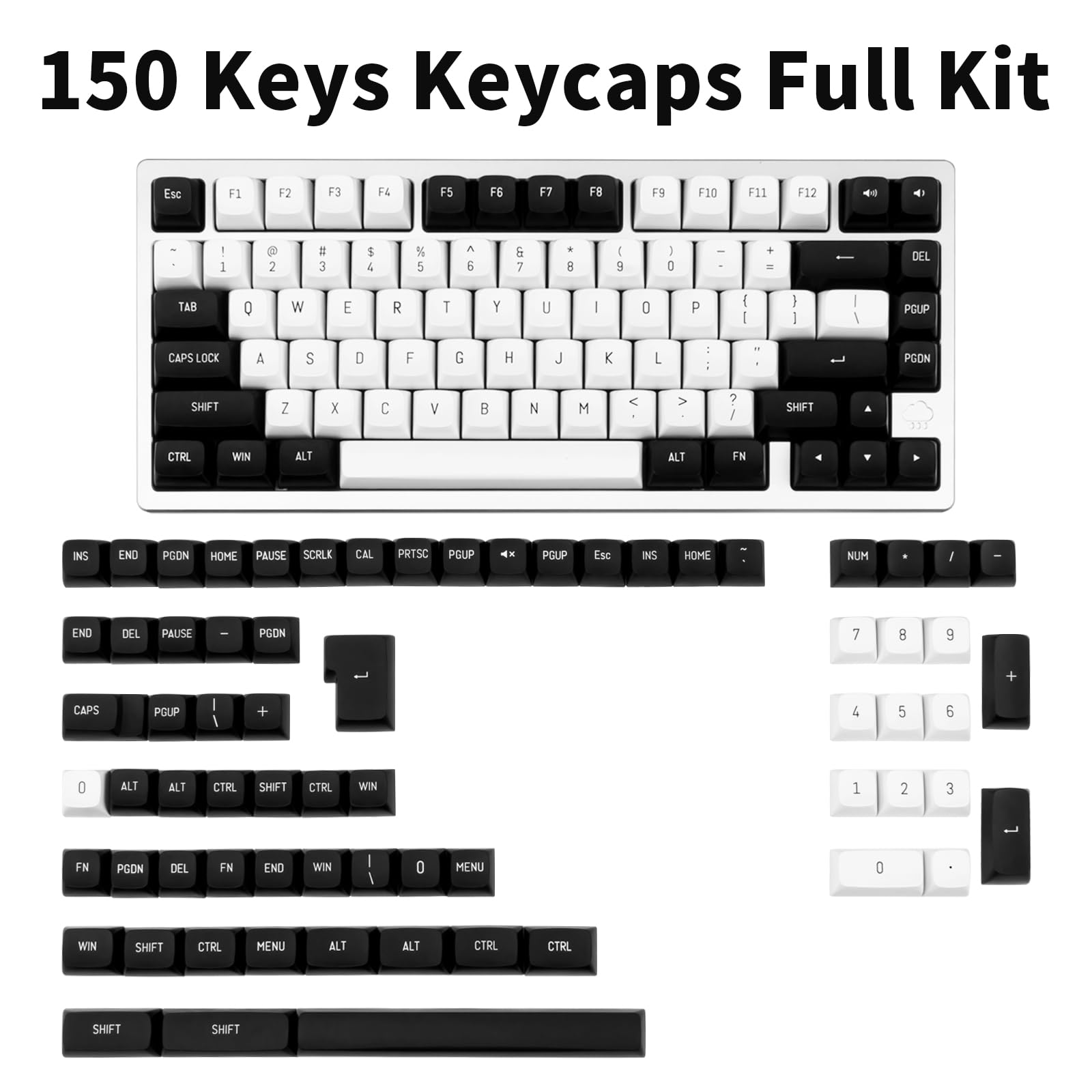 Mua JOLINTAL 150 Keys Minimalist Black and White Keycaps Set, ABS ...