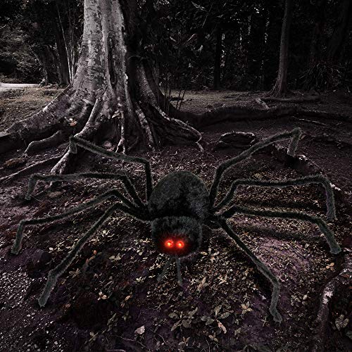 Halloween Haunters Animated Hanging 4 Foot Scary Black Spider, Shaking ...