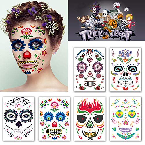 Kotbs 6 Sheets Temporary Floral Tattoos Day Of The Dead | Desertcart GB