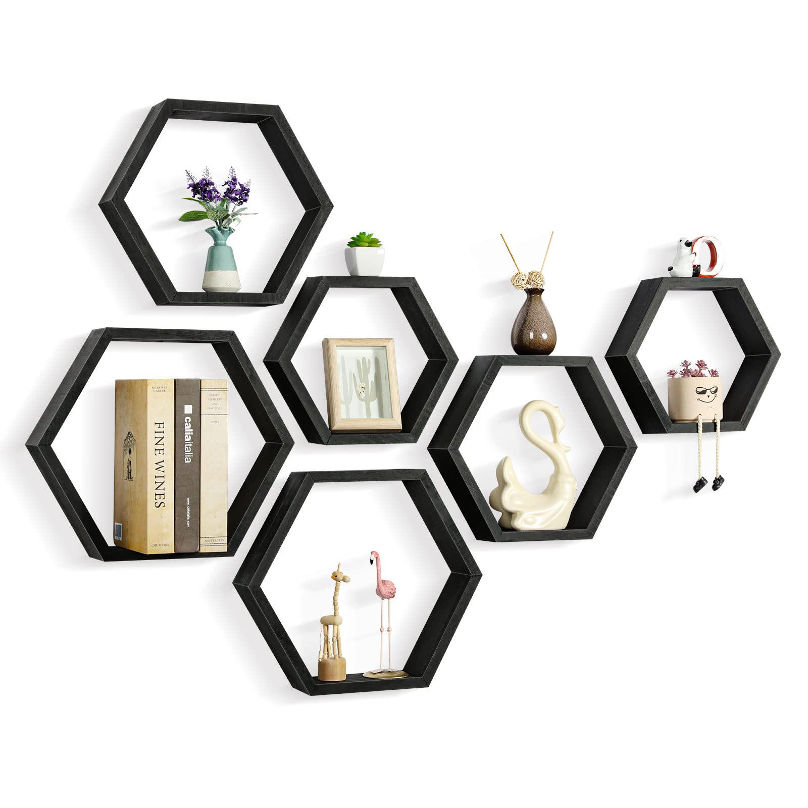 Hexagon Floating Shelves Set of 6 Farmhouse Honeycomb Wall Storage ...