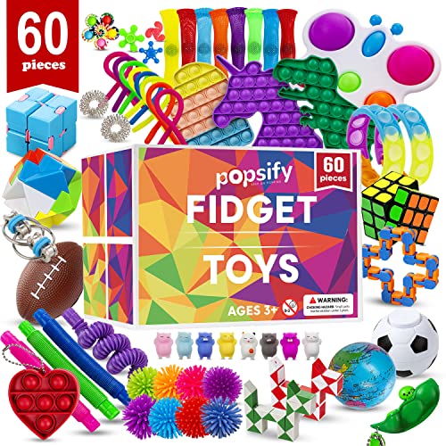 (60 Pcs) Fidget Toys, Pop It Pop Its Fidgets Set Stocking Stuffers for Kids Party Favors Autism ...