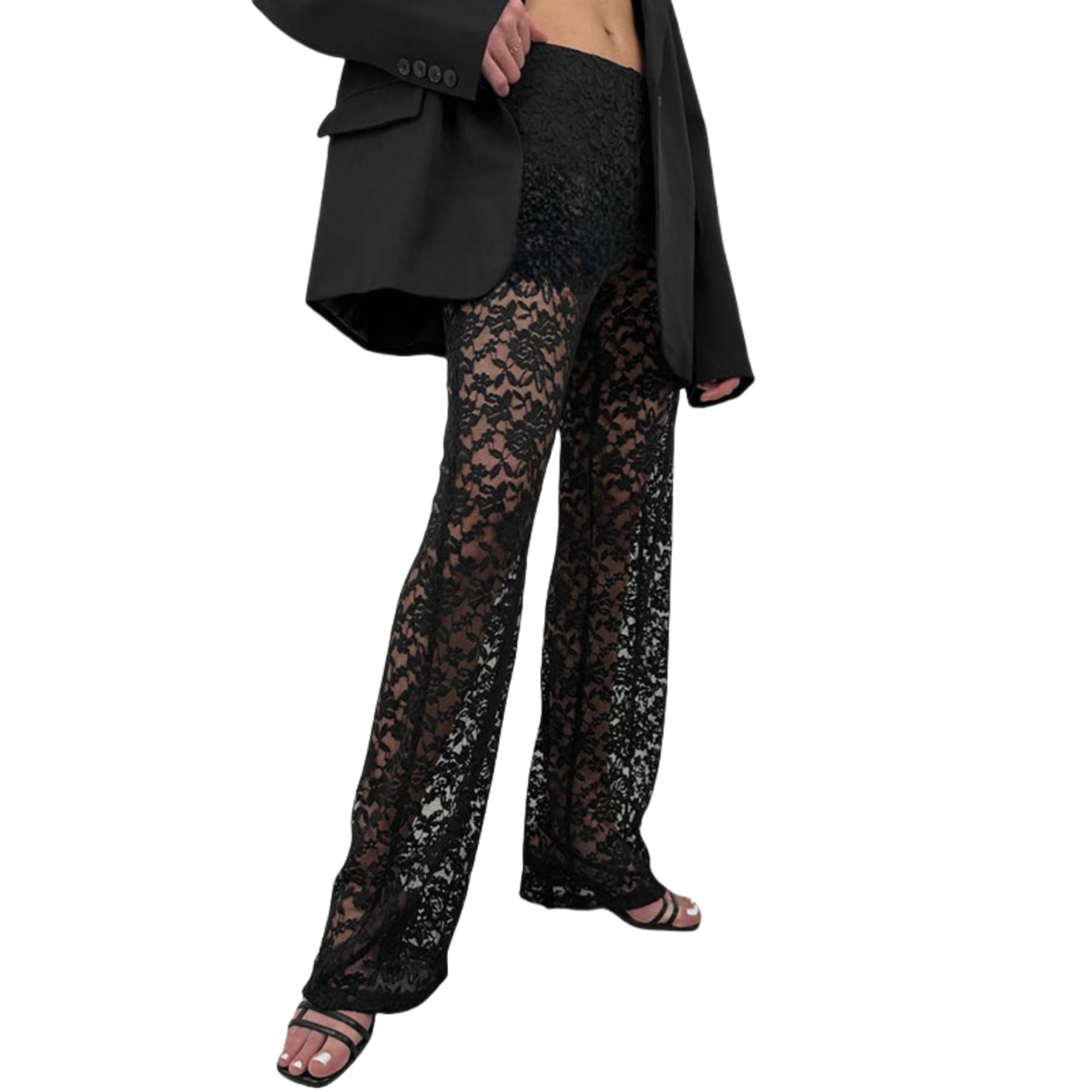 JUMISEE Women's See Through Lace Pants Sexy Sheer Mesh Straight Leg ...