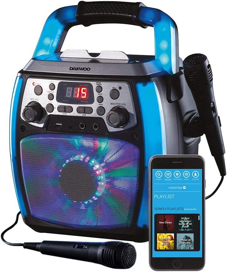 Daewoo Bluetooth Portable Karaoke Machine with 2 Wired Microphones, LCD ...