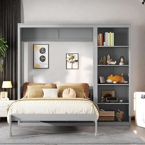 SOFTSEA Queen Size Murphy Bed Wardrobe High Wall Bed Frame for Small ...