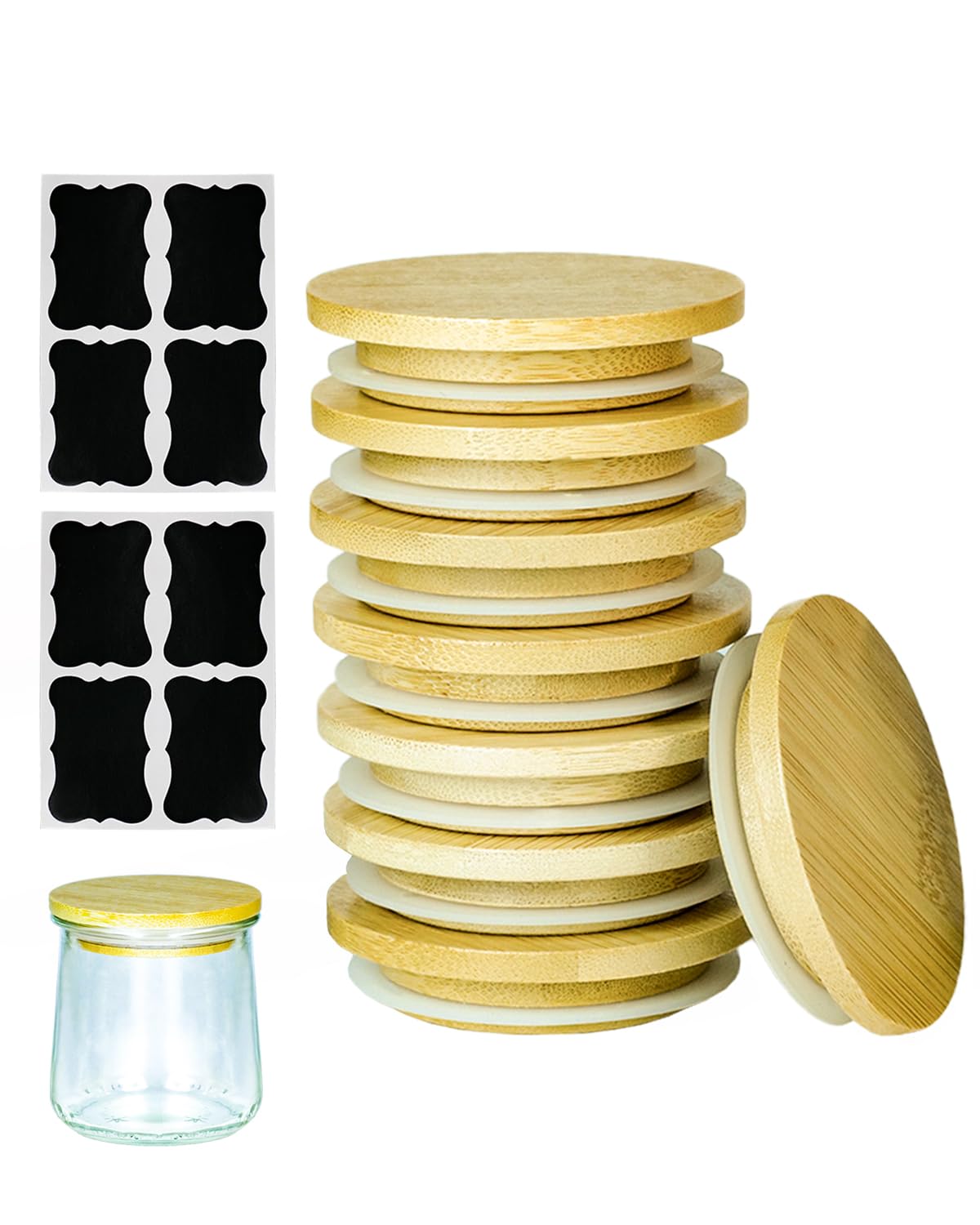 TERESRY 8 Pack Oui Yogurt Jar Lids with 8 Labels, Food-Grade Bamboo ...