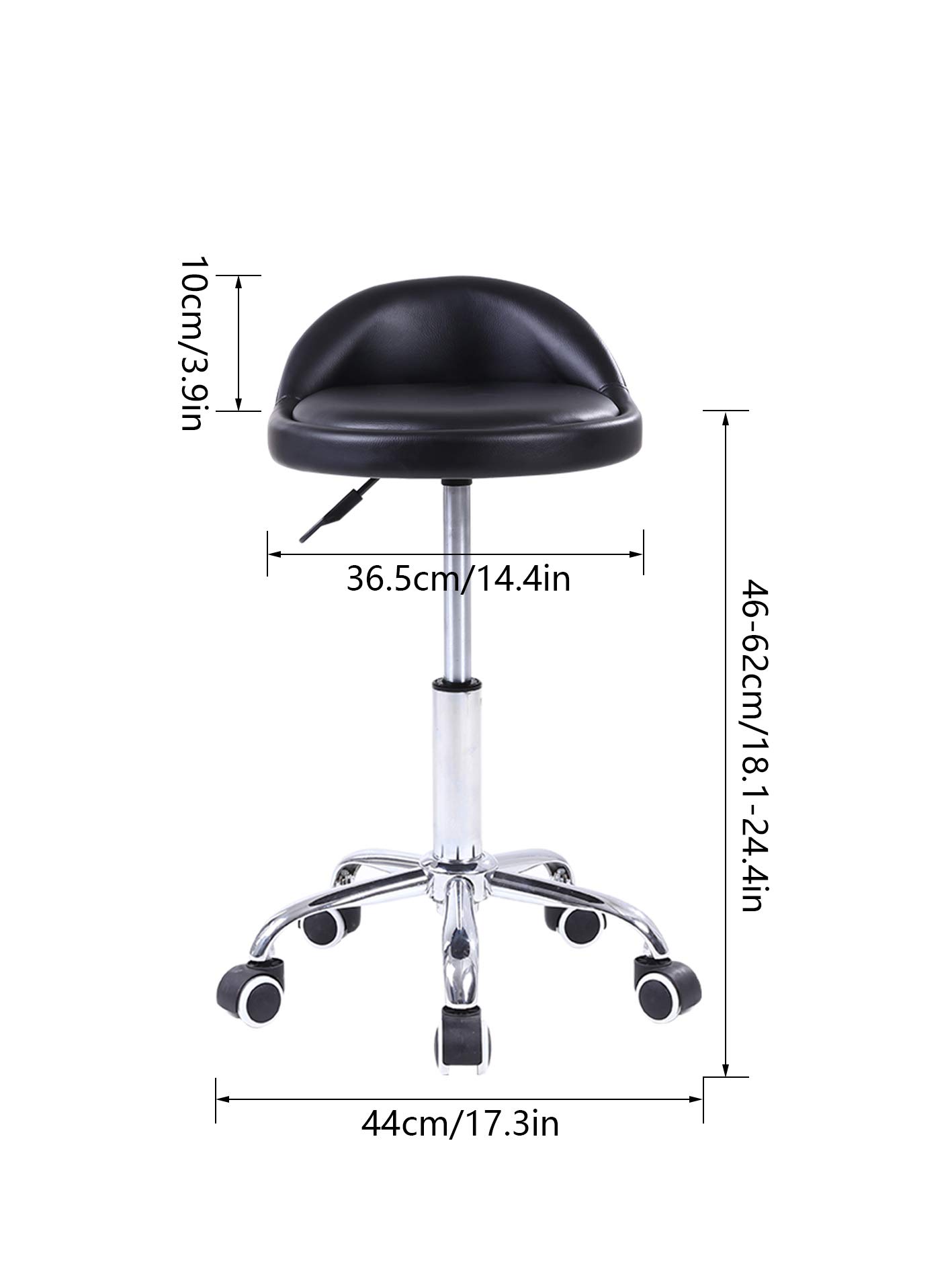 KKTONER PU Leather Round Rolling Stool with Back Rest Height Adjustable ...