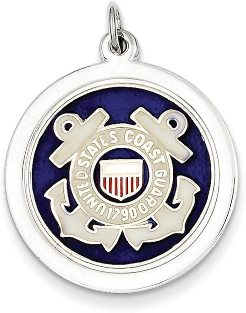 Amazon.com: Sterling Silver Polished Engravable Enameled US Coast Guard ...