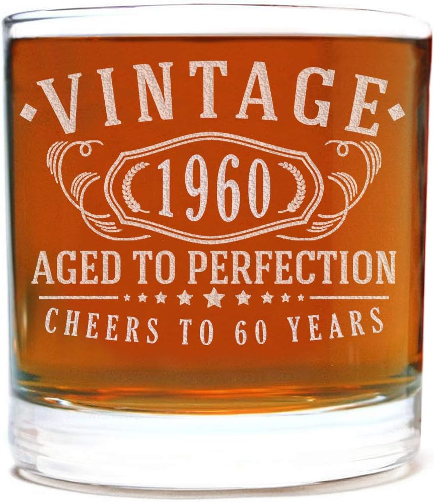 Vintage 1960 Etched 11oz Whiskey Rocks Glass - 60th Birthday Aged to ...