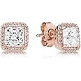 Amazon.com: PANDORA Square Sparkle Halo Stud Earrings - Gold Earrings ...