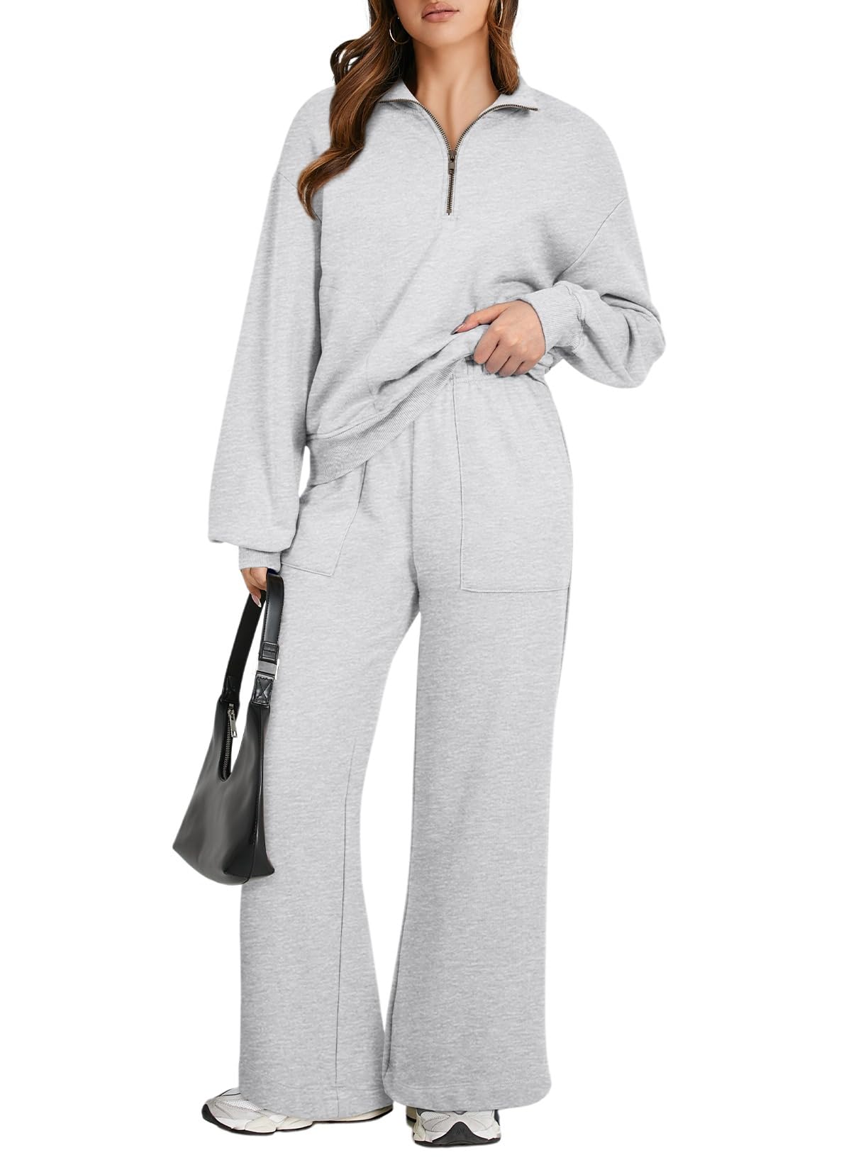 Herseas Women Two Piece Gray Airport Outfits 2024 Half Zip Pullover Old ...