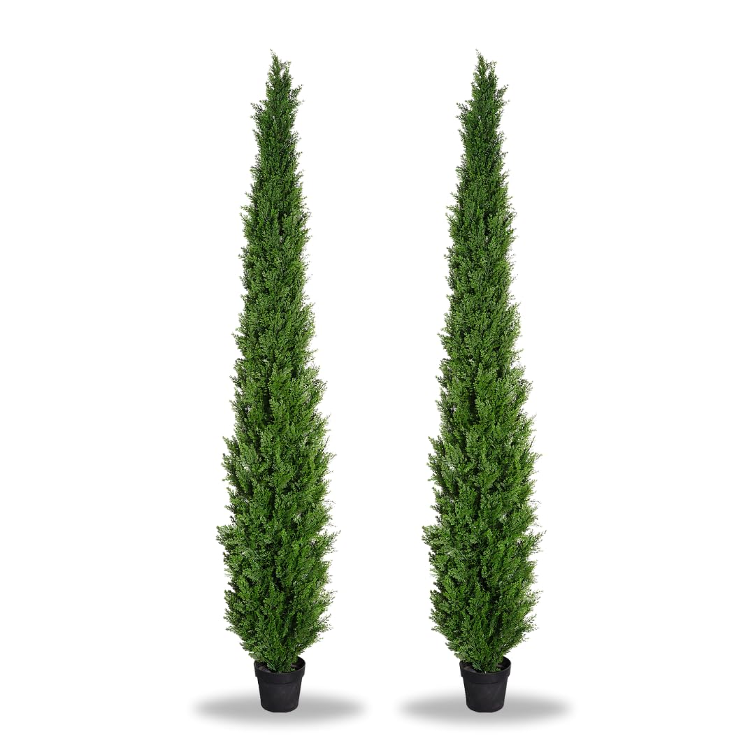 8 Foot Outdoor Artificial Cedar Topiary Fake Tree, Entryway Decor Tall ...