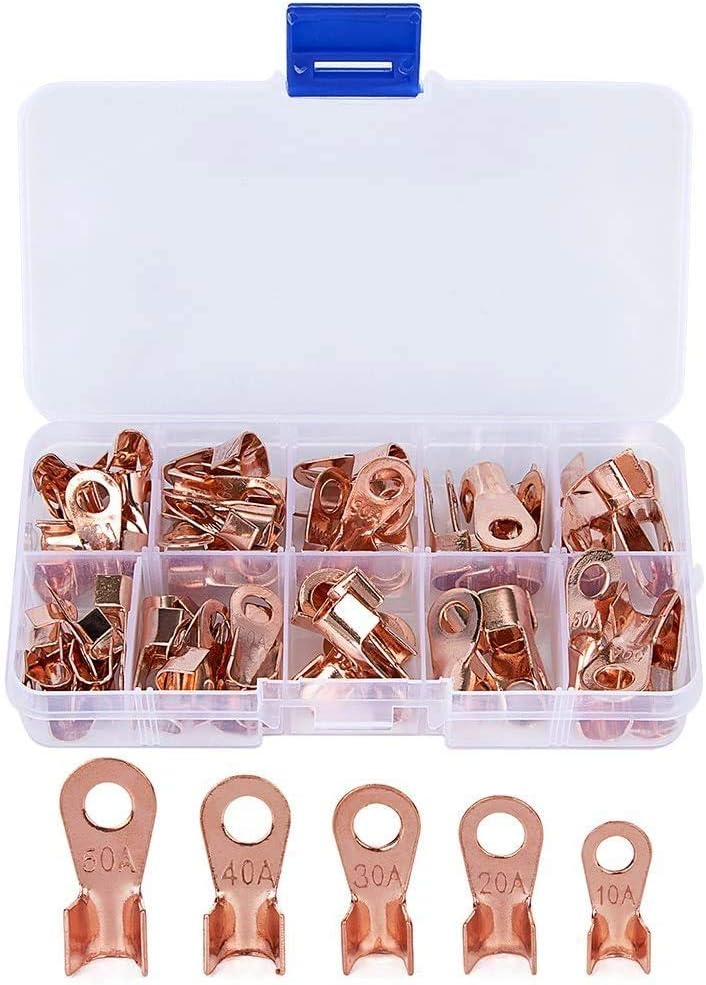 Hakkin 70 Pieces Copper Ring Terminals Kit, Open Barrel Copper Ring Lug ...